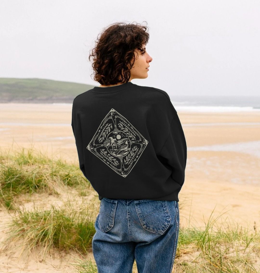 Bird Pattern Oversized Jumper