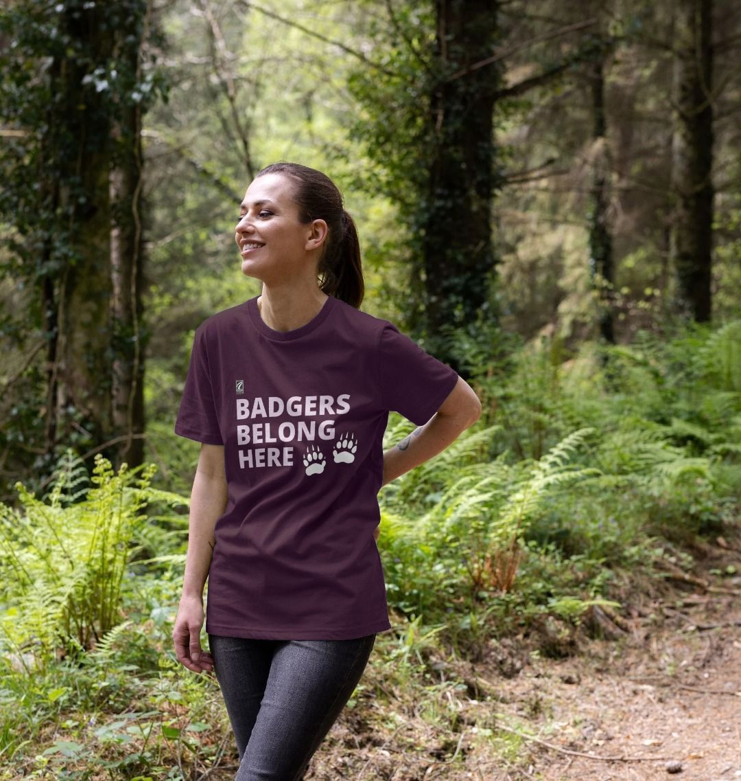 BADGERS BELONG HERE Light purple text unisex T-shirt