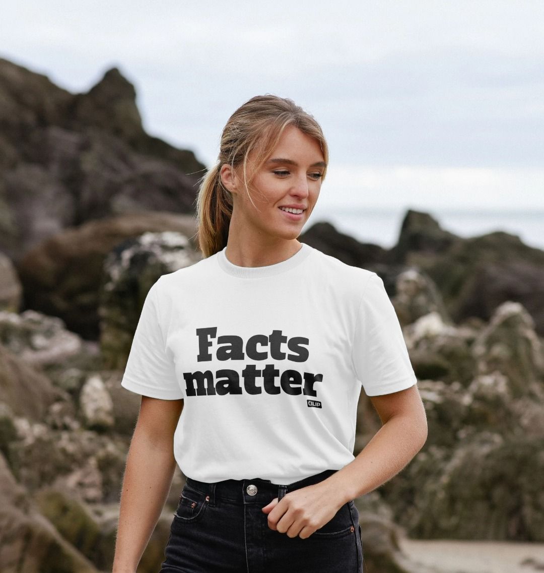 Facts Matter Text Slogan White T Shirt